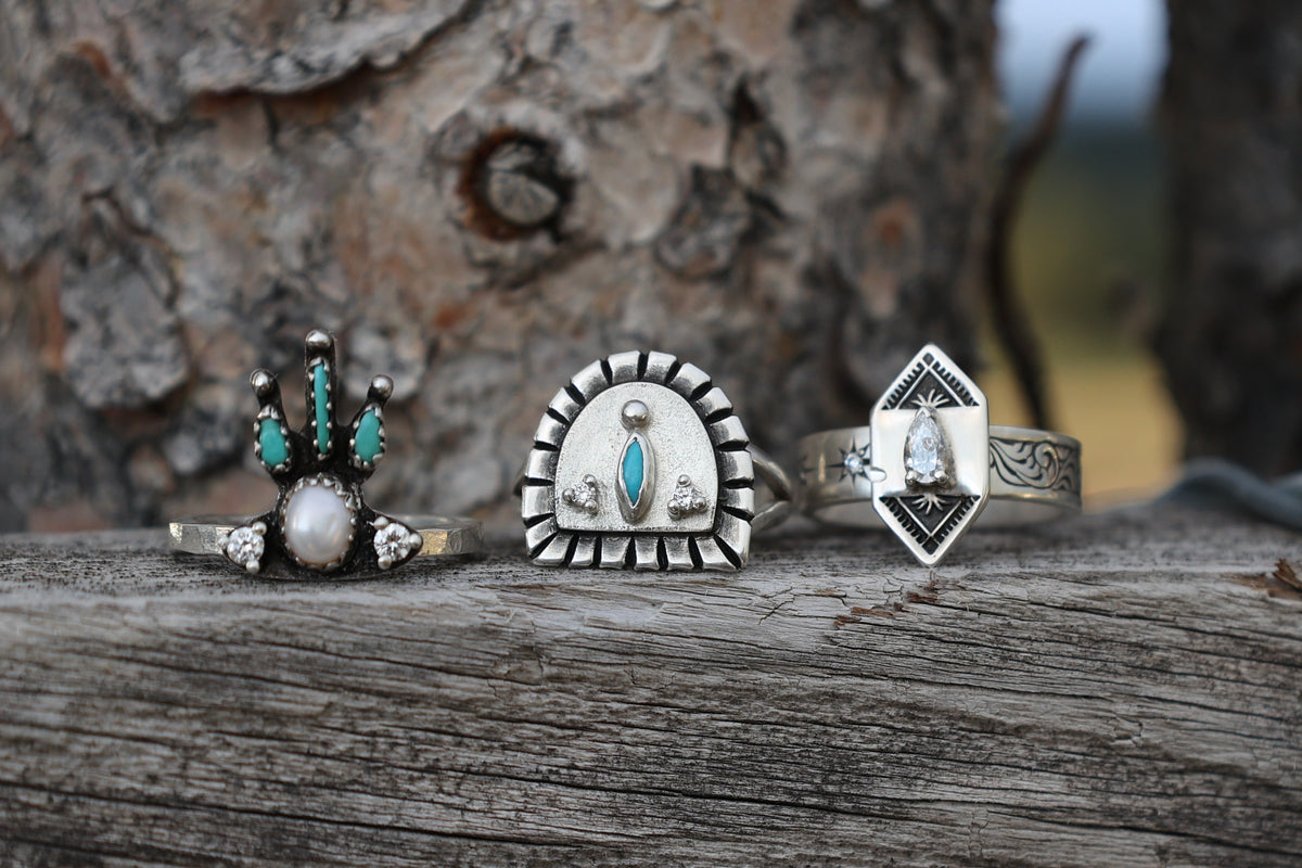 Diamond Ring with Star Set Engraved Band – Meyers Silver